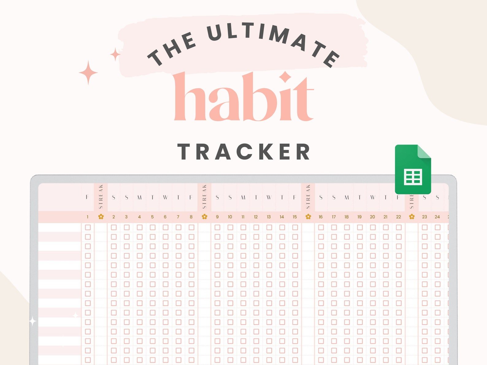 Pink Habit Tracker for Google Sheets – Career Creative