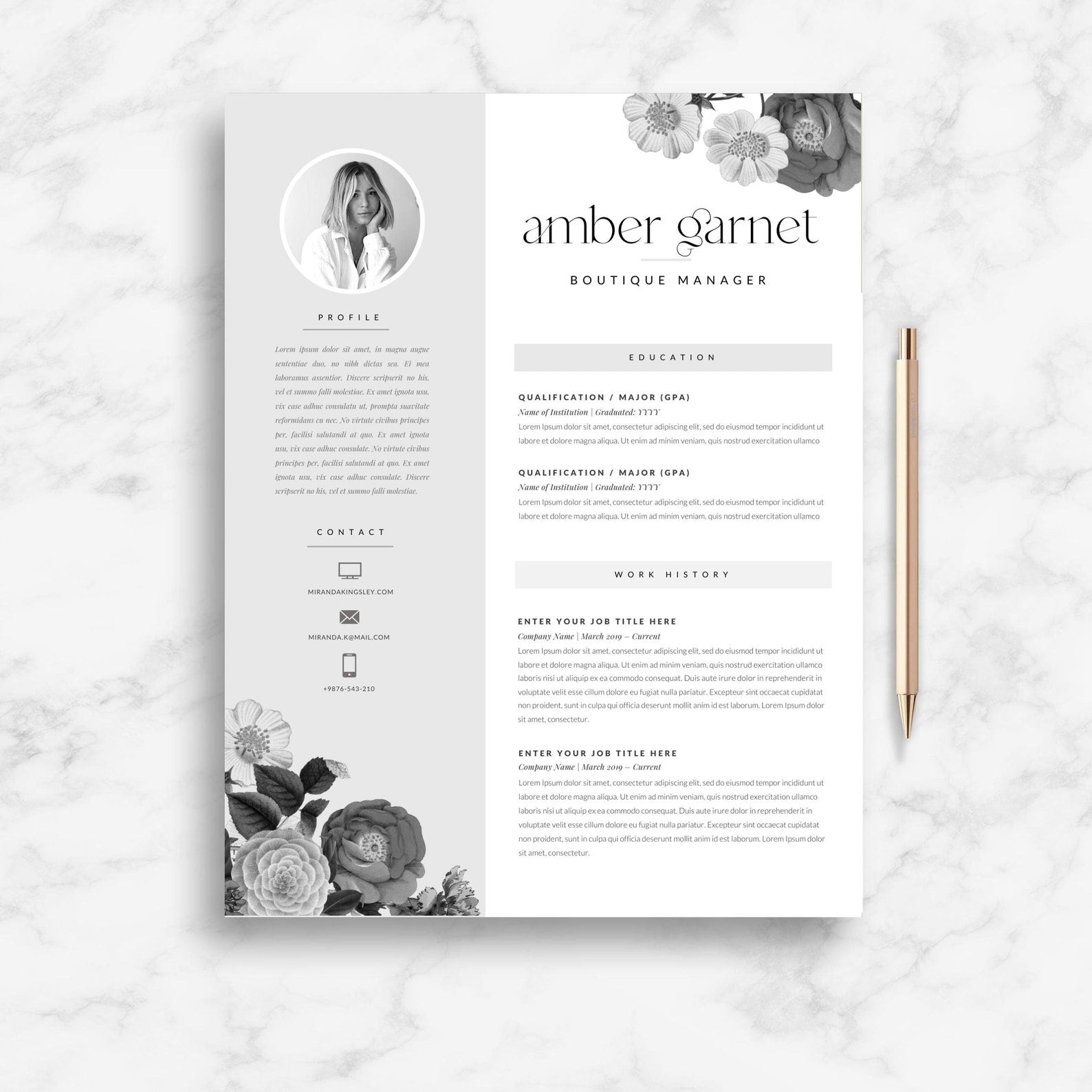Pretty Resume Templates Professional And Modern Resume Template For